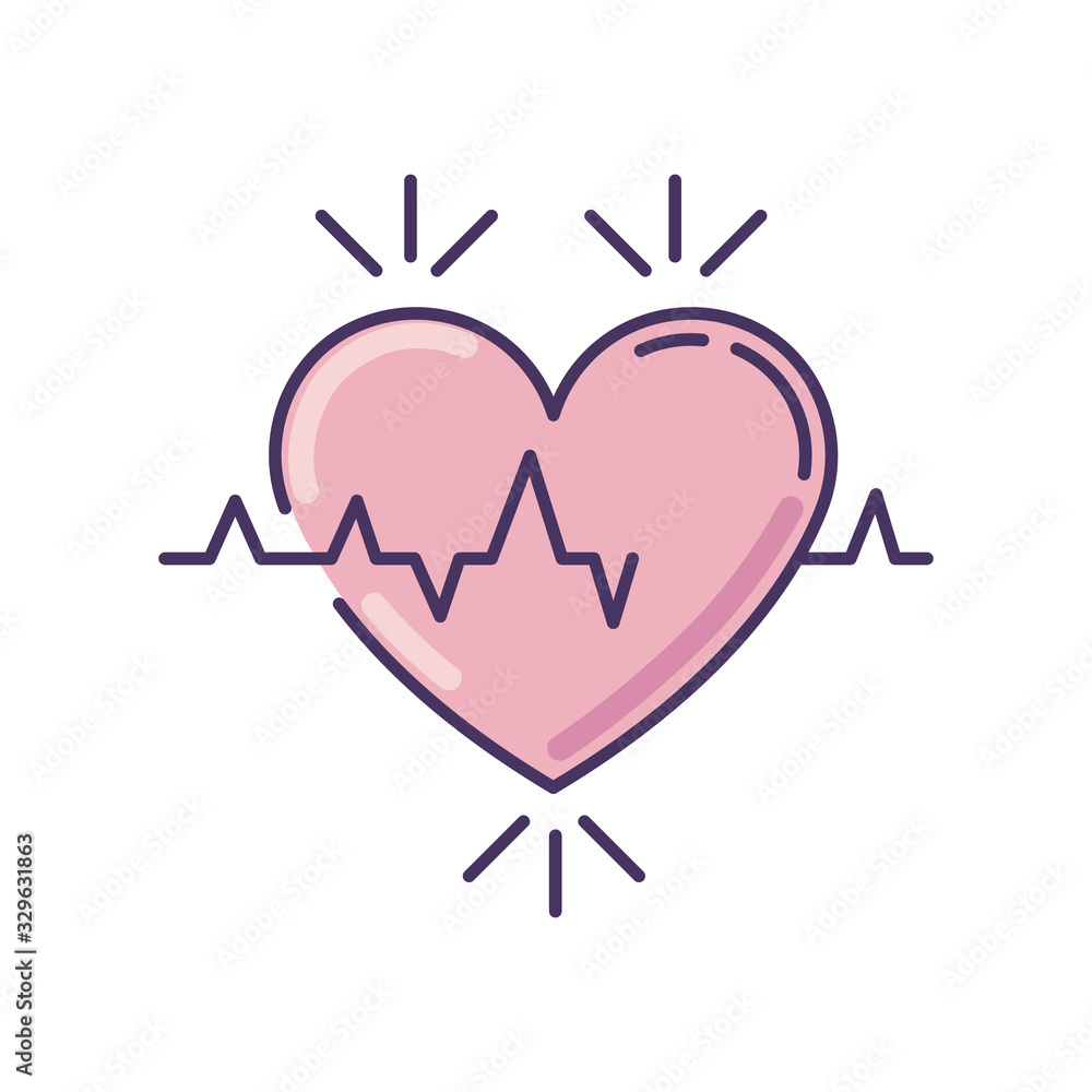 Heart pink RGB color icon. Pulse rate. Heartbeat rhythm. Cardiogram ...