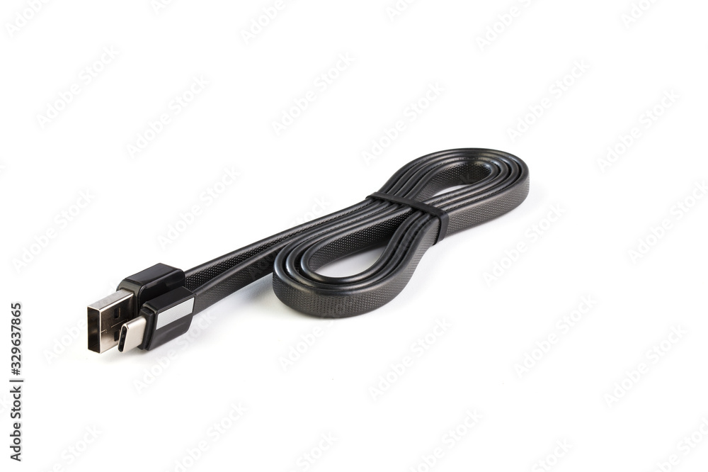 USB type c Data & Power Cable isolated on White Background. Full depth ...