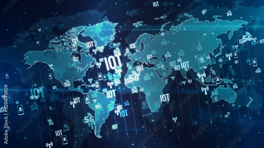 5G mobile communications, iot and digital wireless network symbols on ...