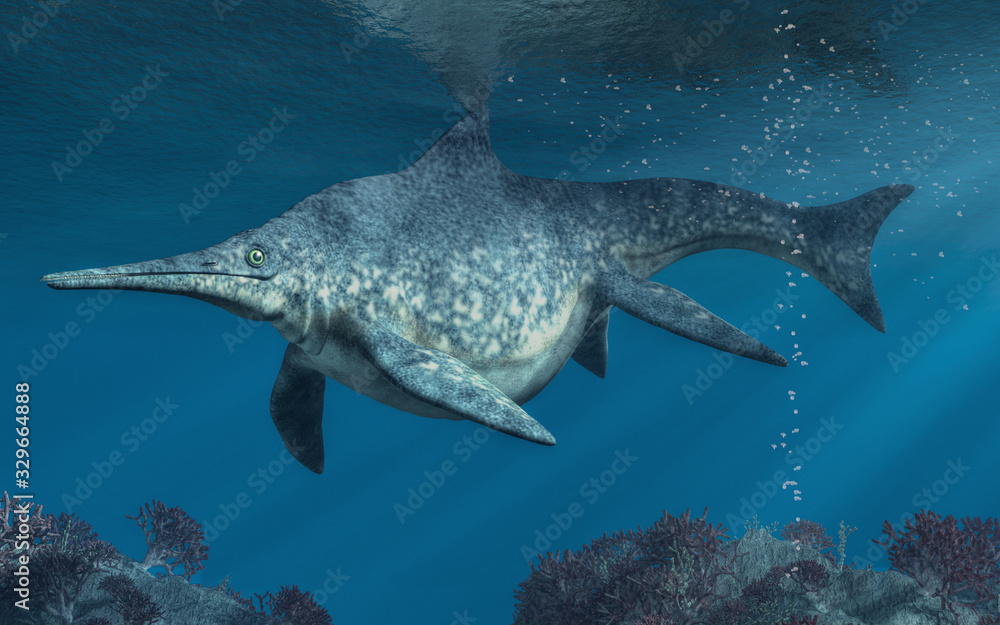 A massive creature prowls the depths of a Triassic sea. This is ...