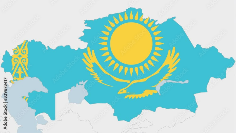 Kazakhstan map highlighted in Kazakhstan flag colors and pin of country ...