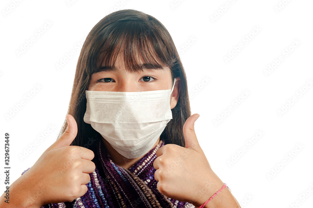 Asian girl wearing mask and showing OK sign with her thumbs Stock Photo ...