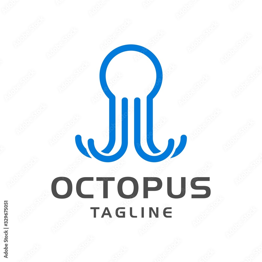 Blue Octopus symbol icon for seafod restaurant or label. isolated on ...