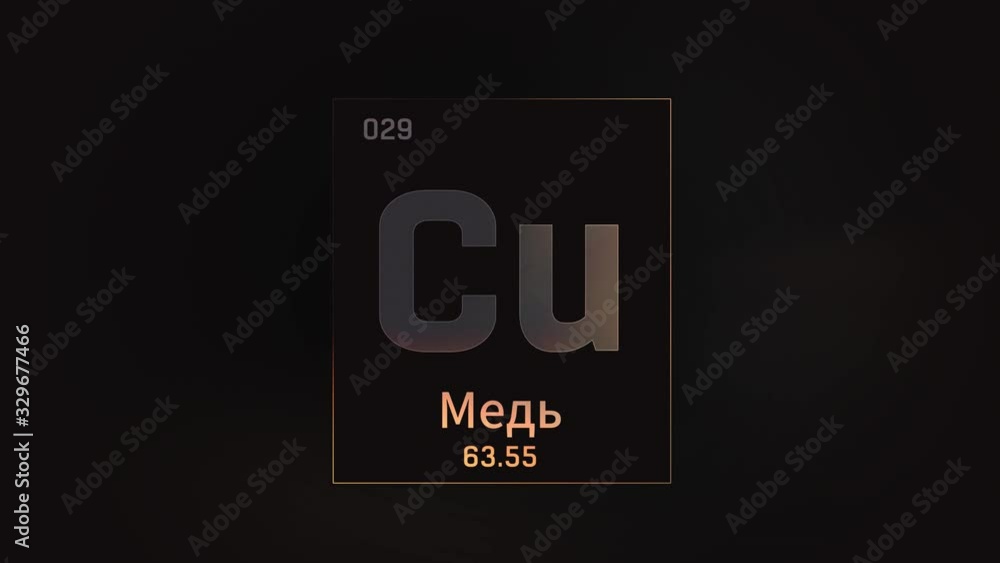 Copper as Element 29 of the Periodic Table. Seamlessly looping 3D ...