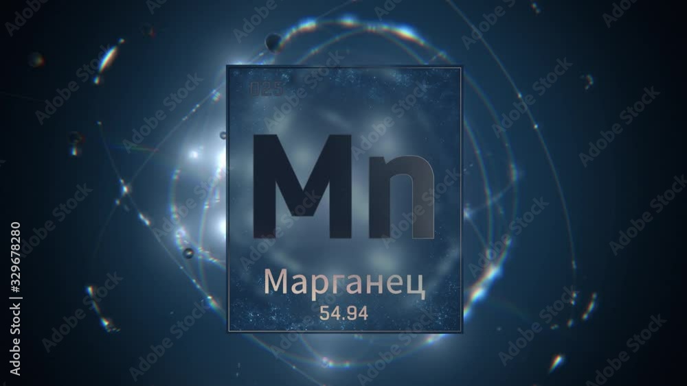 Manganese as Element 25 of the Periodic Table. Seamlessly looping 3D ...