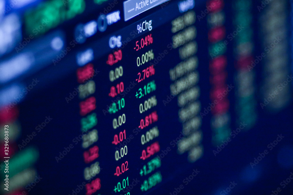 Stock exchange market chart, Stock market data on LED display. Business ...