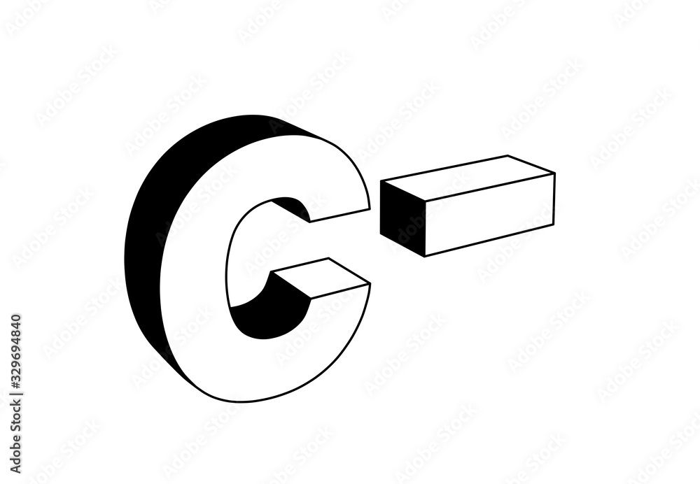 c minus letter grade, black and white icon. 3d illustration Stock ...
