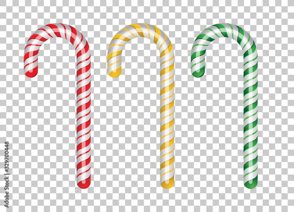 Red,yellow and green candy canes on transparent background, vector ...