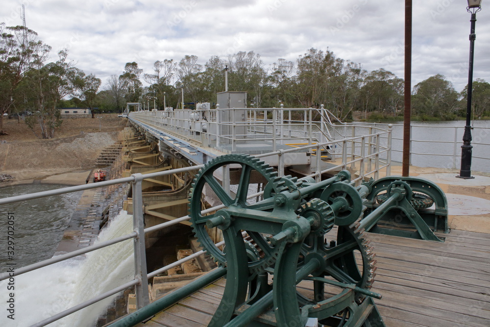 Original gate operating equipment on structure at Goulburn weir ...