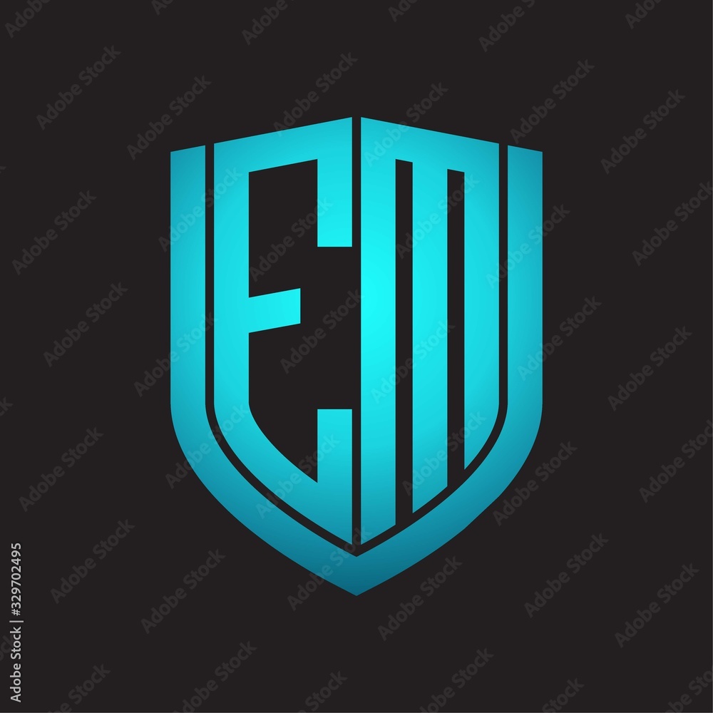 EM Logo monogram with emblem shield design isolated with blue colors on ...