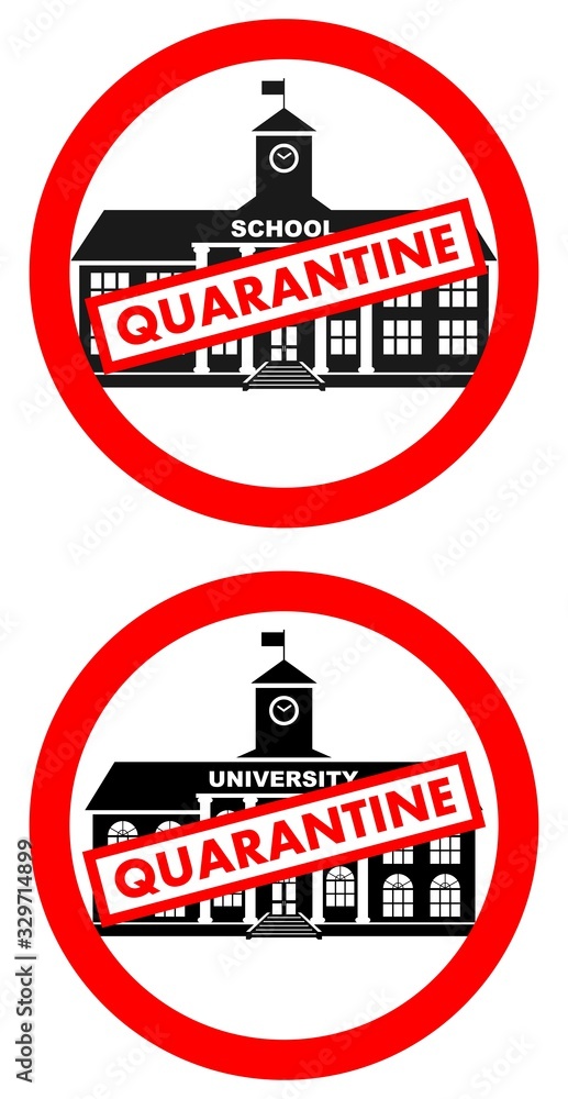 Virus concept. Quarantine sign on the background of classical school ...