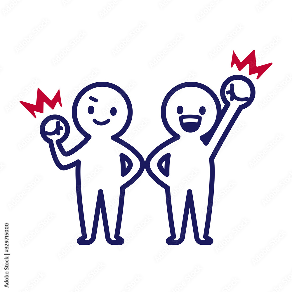 Illustration of two deformed simple humans making guts poses with right ...