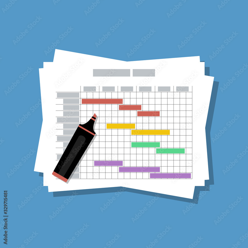 paper stack with gantt chart project estimated schedule Stock Vector ...