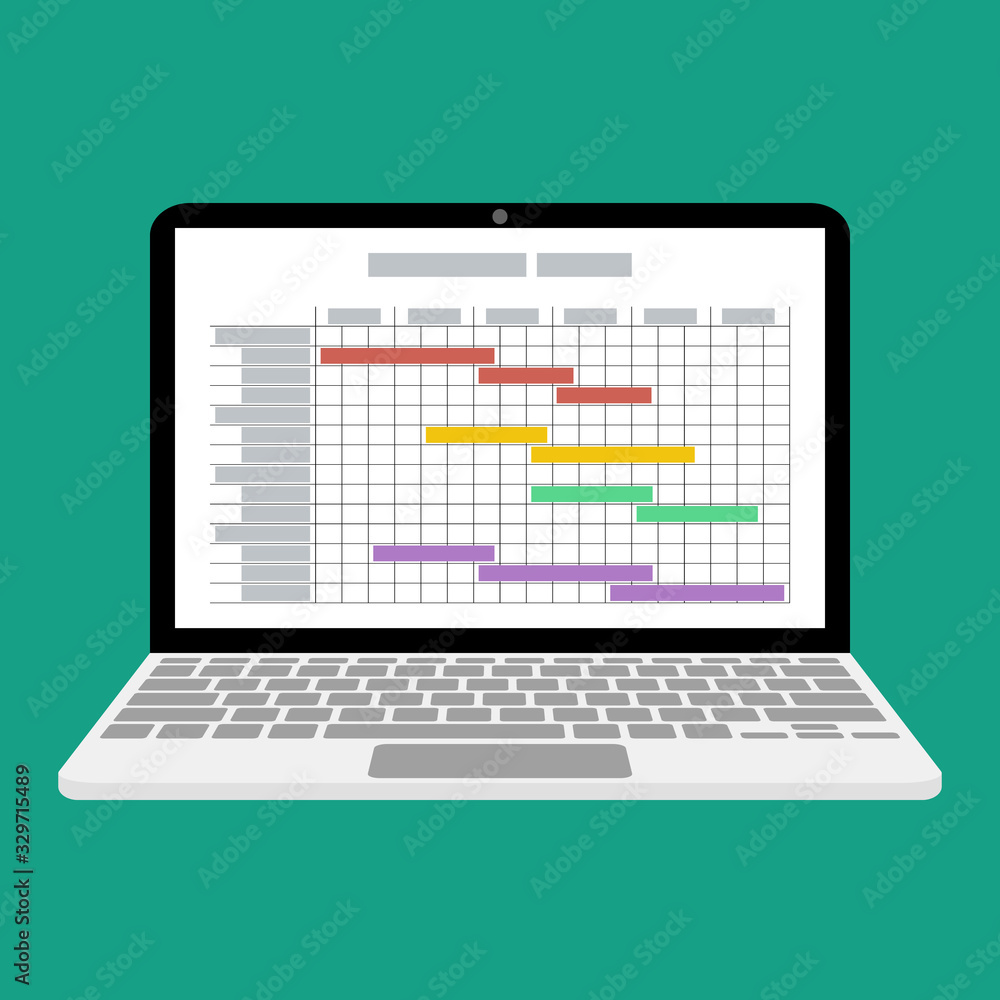 project estimated schedule as gantt chart on laptop screen Stock Vector ...