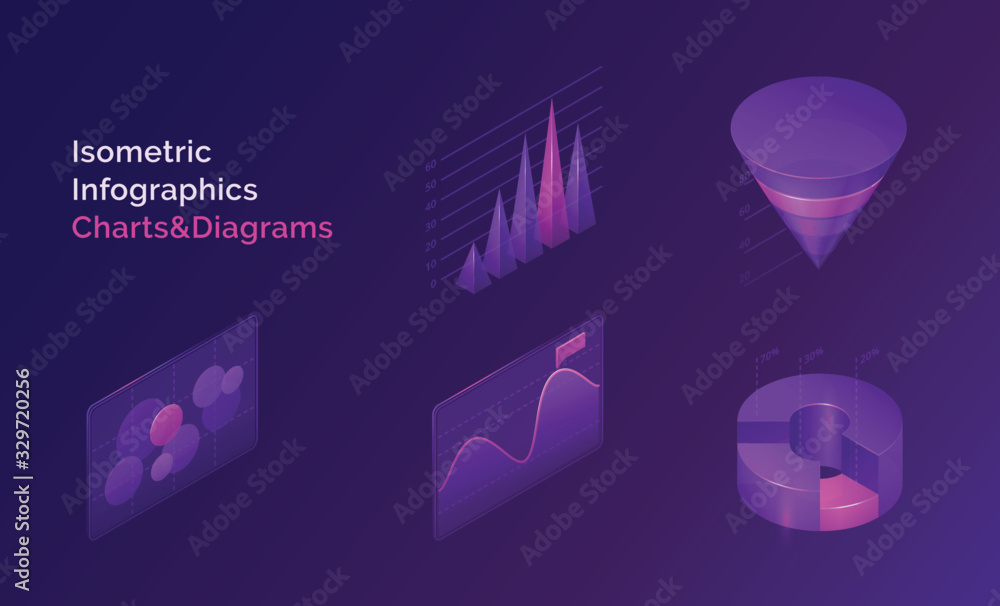 Isometric infographics charts and diagrams, 3d data analysis columns ...