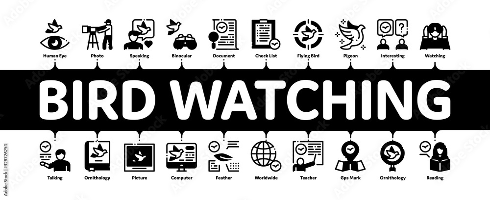 Bird Watching Tourism Minimal Infographic Web Banner Vector. Bird ...