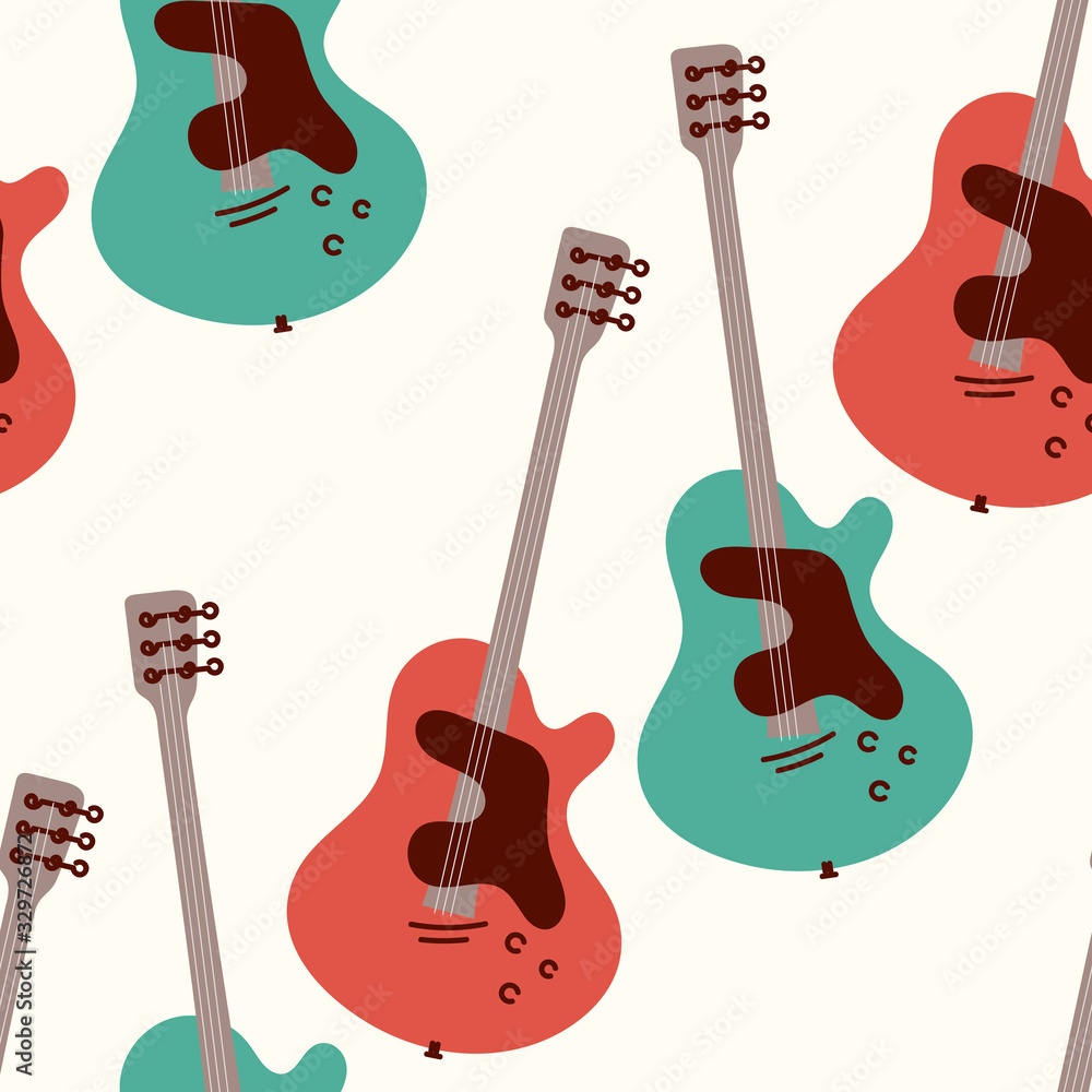 Guitar seamless background. Stringed musical instrument. Vector ...