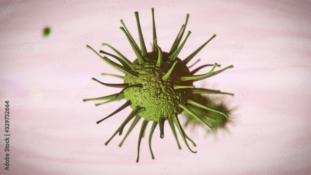 Stockvideo 3D-Illustration Closeup green SARS coronavirus cell that ...