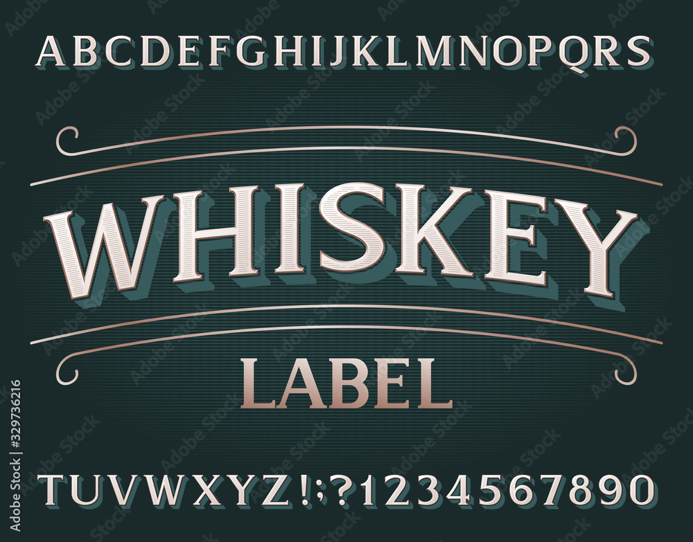 Whiskey Label alphabet font. Vintage letters and numbers. Vector ...