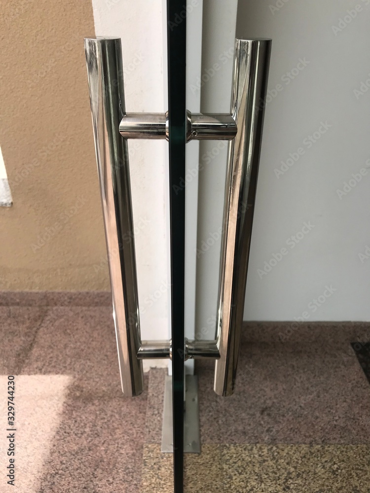 round finished stainless steel pipe door handles with accessories fixed ...