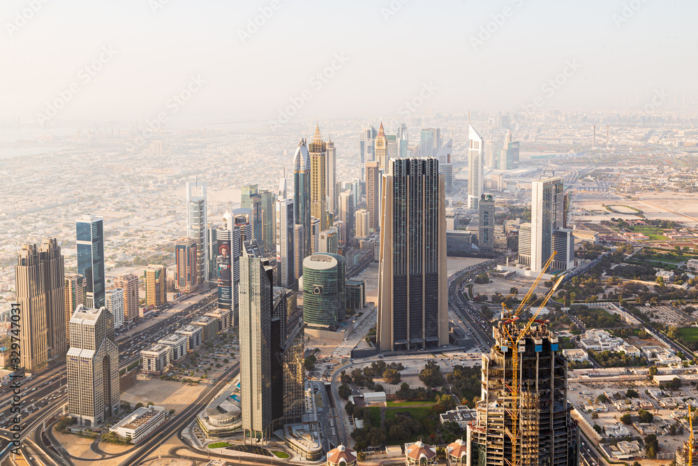 Dubai, UAE - May 2015: View of high rise buildings during night sky ...