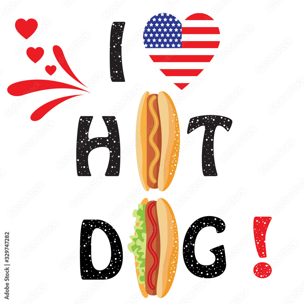 postcard to the national hot dog day with the inscription "I love hot ...