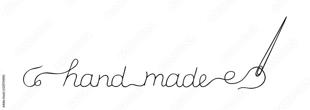 Handwritten words "hand made" with continuous line. Vector illustration ...