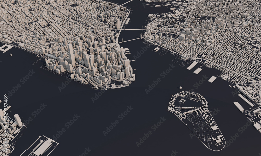 New York city map 3D Rendering. Aerial satellite view. Stock ...
