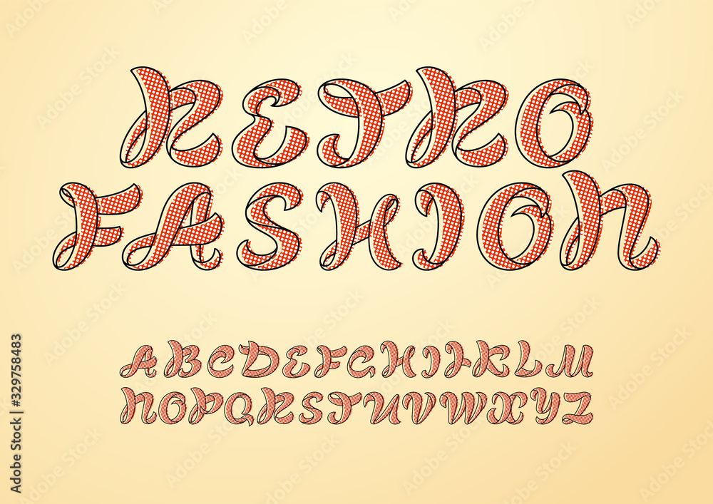 Retro curvy font, handwritten script alphabet, calligraphy cursive ...