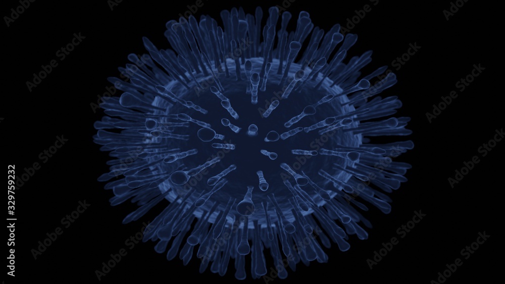 3d Model of Coronavirus Covid-19 high coronal density blue color with ...