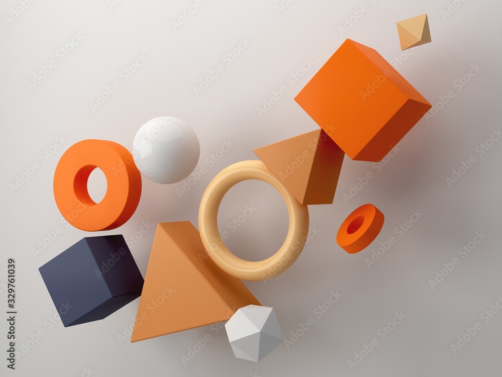 Minimal scene with geometrical forms in white abstract background. Set ...