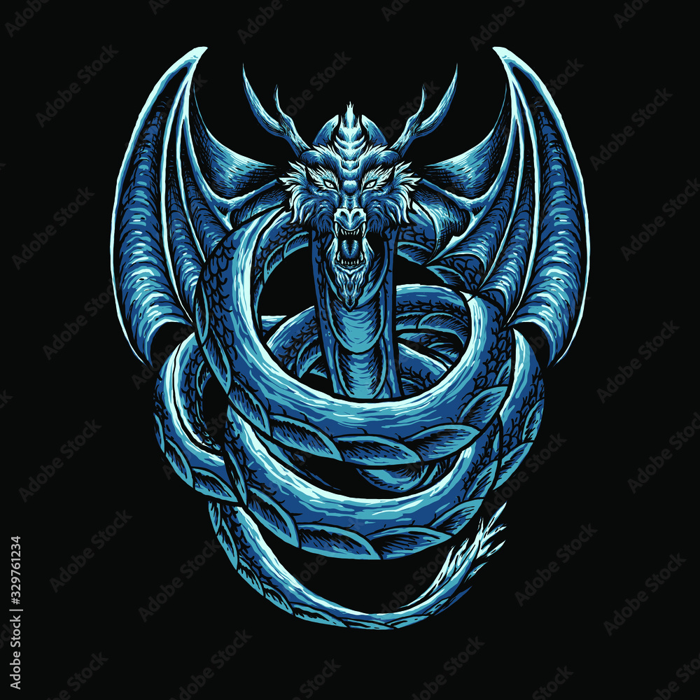Blue dragon art vector illustration Stock Vector | Adobe Stock