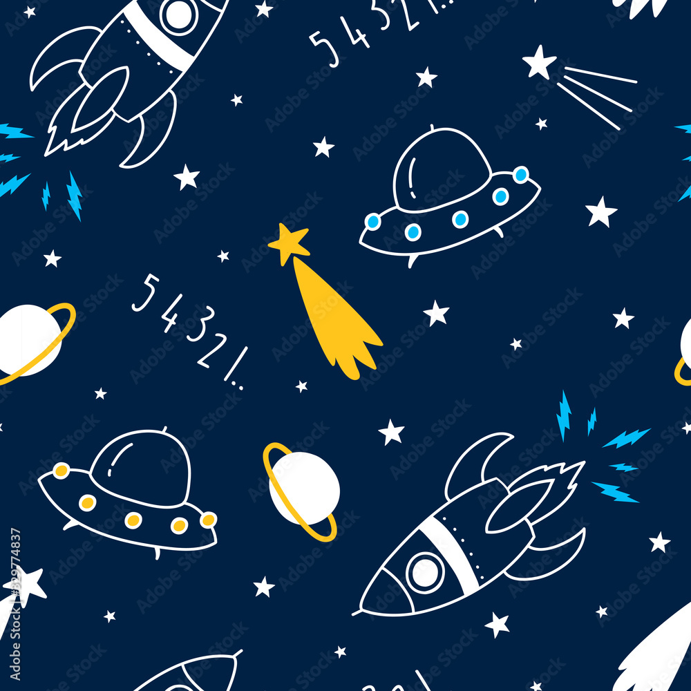 Space pattern hand drawing vector illustration. Stock Vector | Adobe Stock