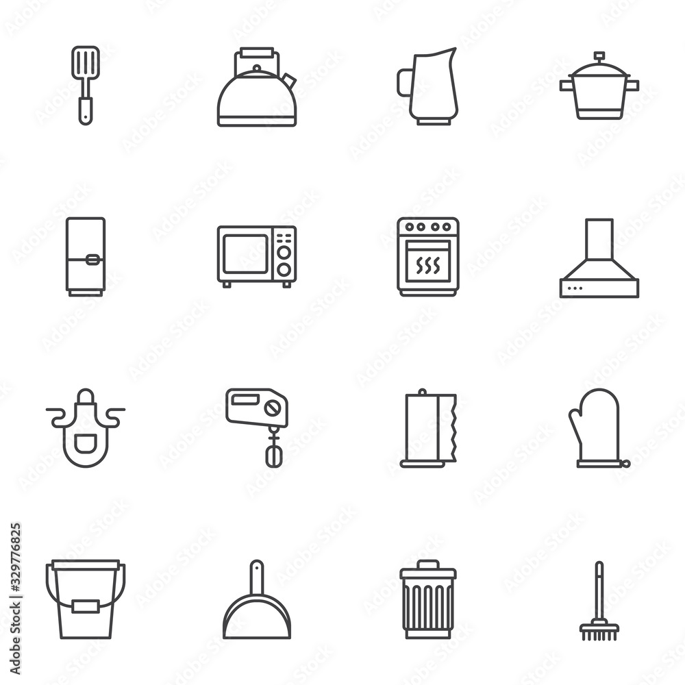 Household elements line icons set. linear style symbols collection ...