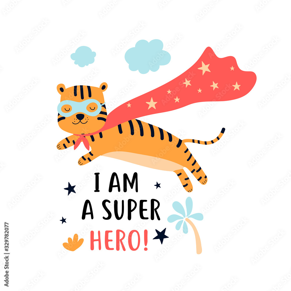 Hand drawing print design. Hero tiger vector illustration . Stock ...