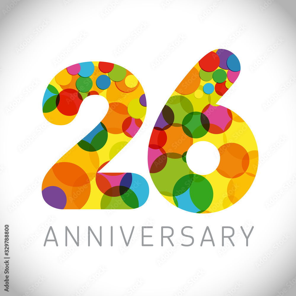 26 th anniversary numbers. 26 years old multicolored congrats. Cute ...