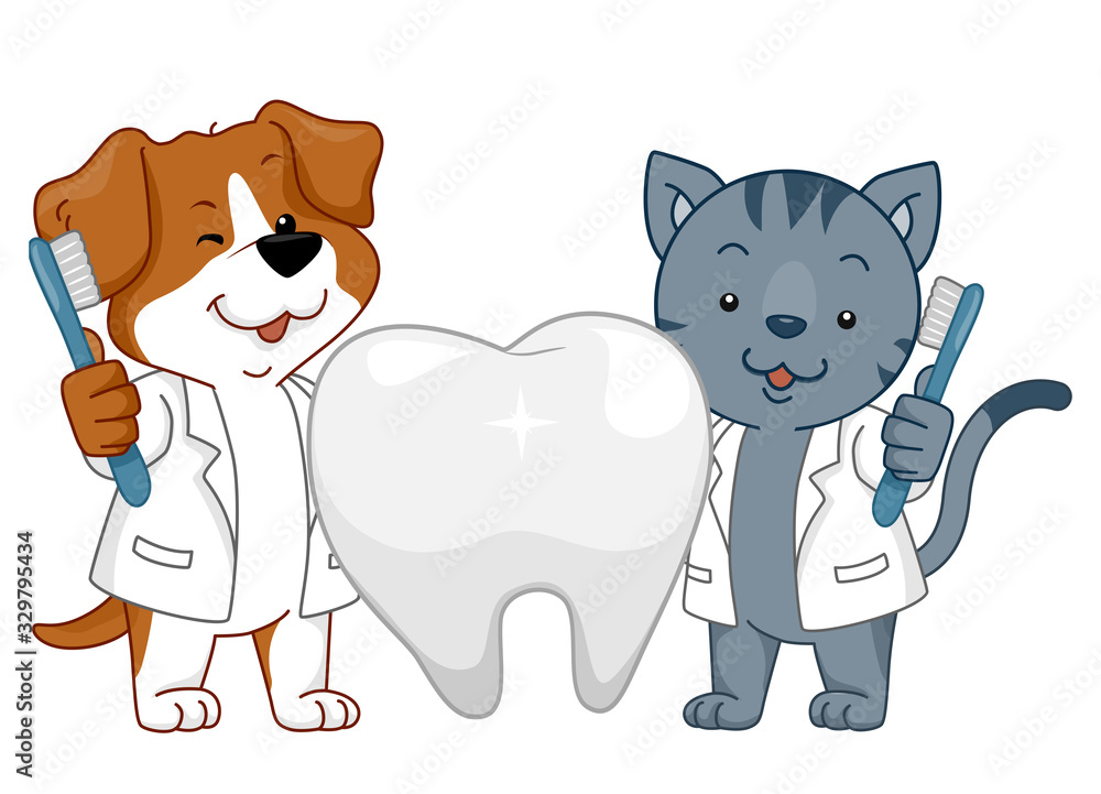 Mascot Dog Cat Dental Health Illustration Stock Vector | Adobe Stock