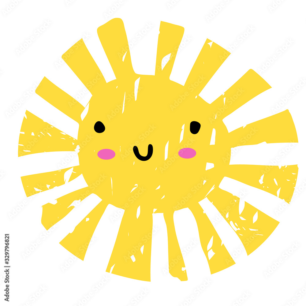 Kids drawing of sun. Summer, spring time concept. Childish doodle with ...
