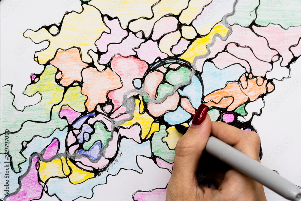 Girl draws a neurographic drawing "Life Line" Stock Illustration ...