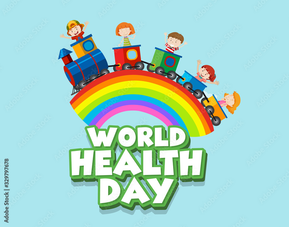 Poster design for world health day with kids on train in background ...