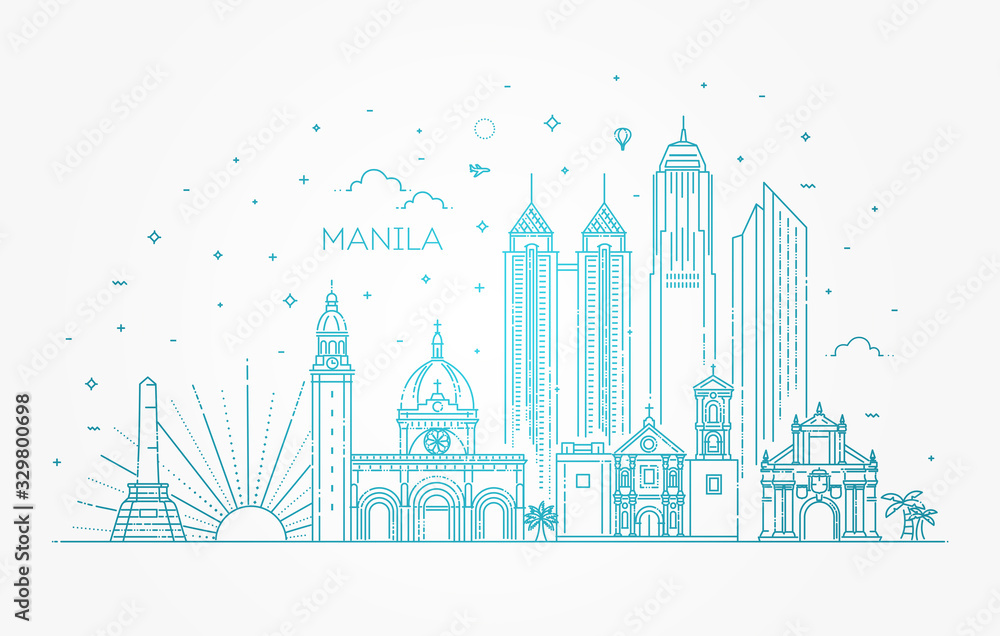 Poster Manila Philippines vector City Skyline. Vector Illustration ...