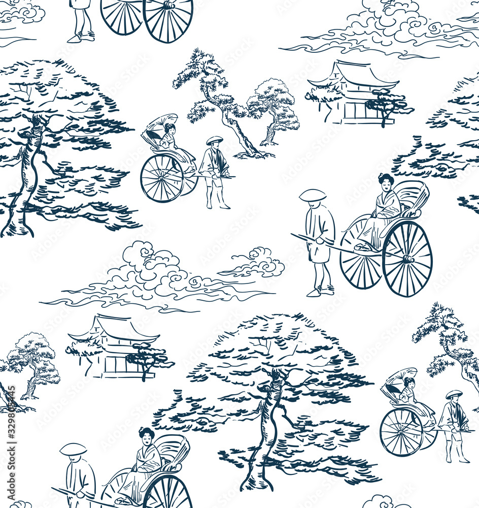 japanese vector sketch design background hand drawn ink seamless ...