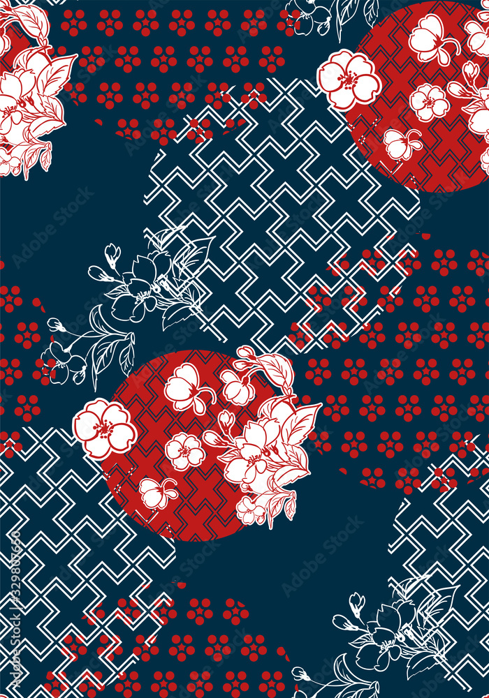 sakura traditional geometric pattern vector sketch illustration line ...