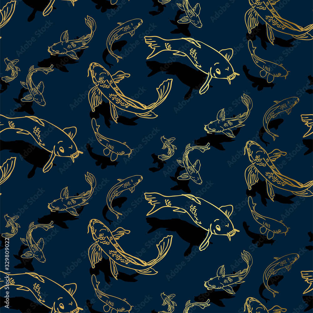 koi fish vector japanese chinese seamless pattern design gold black ...