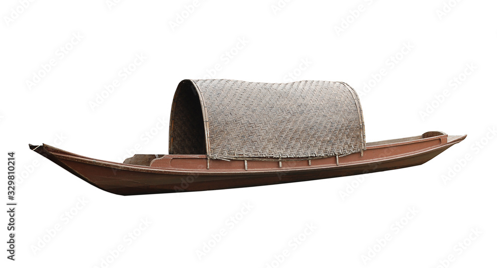 Traditional Thailand wooden boat with bamboo roof, isolated on white ...