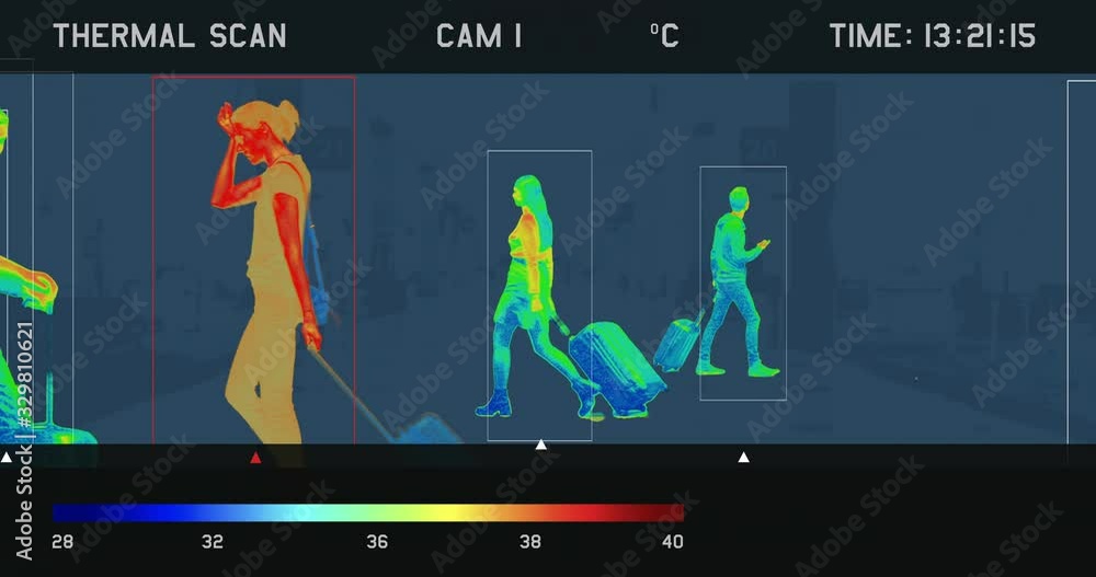 View of a screen showing video from thermal imaging camera, detecting ...