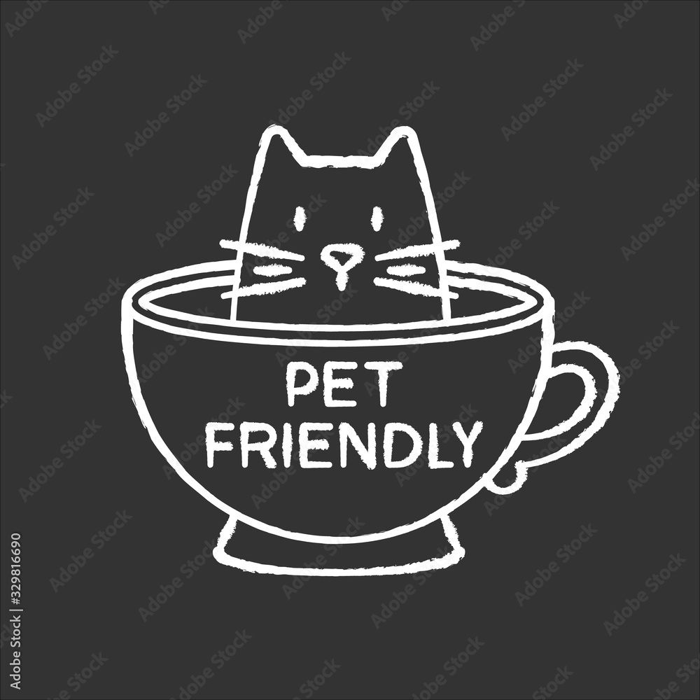 Cat friendly cafe chalk white icon on black background. Kitten ...