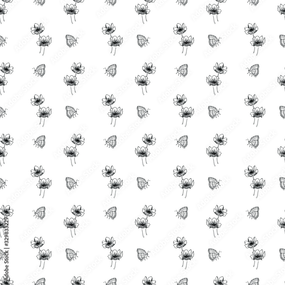 Insects linear pattern - vector seamless texture or background with ...