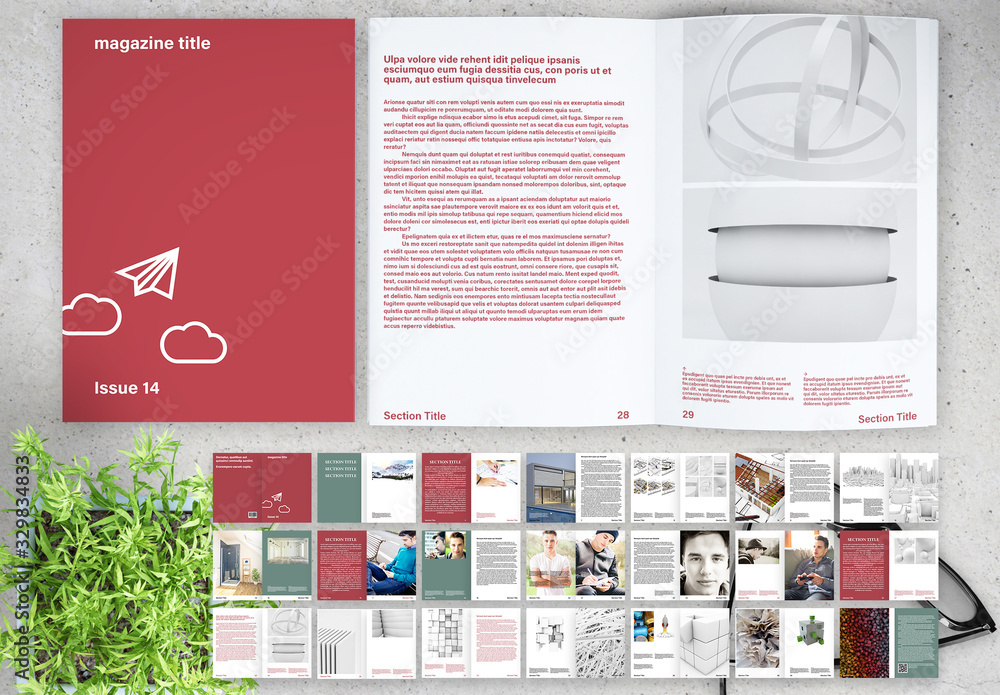 Dark Red and Green Magazine Layout Stock Template | Adobe Stock