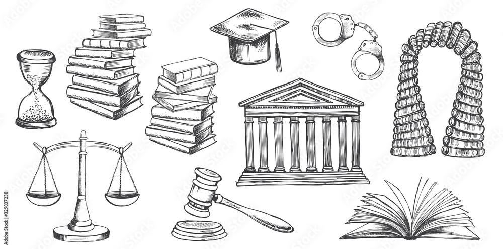 Law symbols set. Vector hand drawn illustration. Stock Vector | Adobe Stock